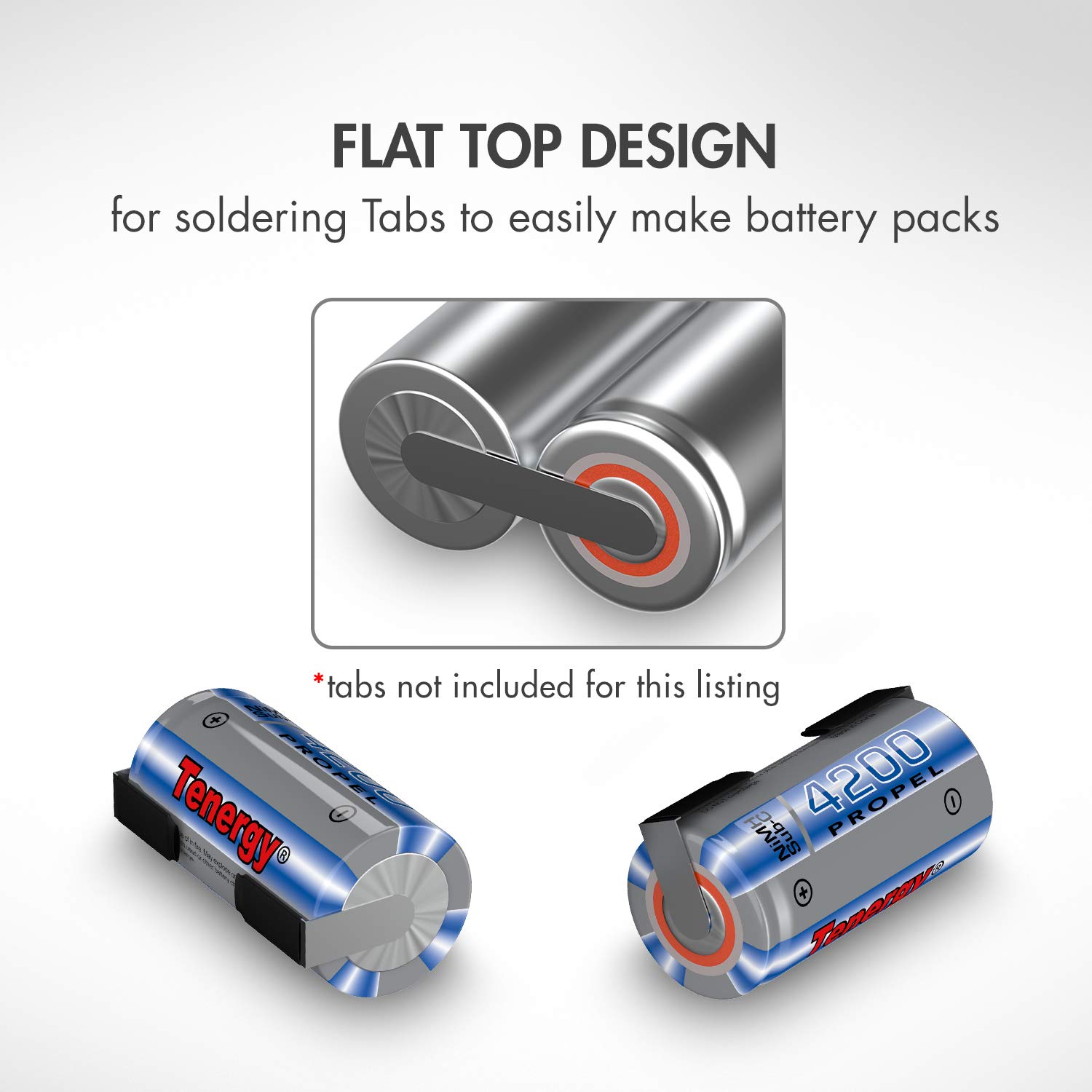 Tenergy NiMH SubC 1.2V 4200mAh, Flat Top Rechargeable Batteries, 10 Pack