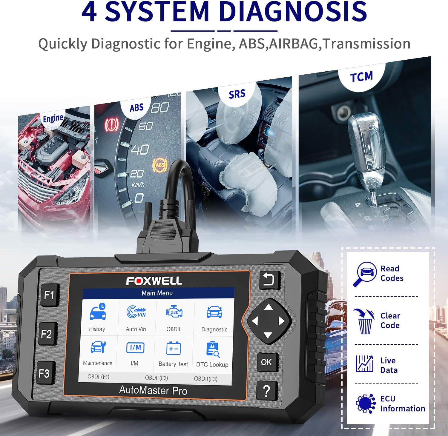2024 FOXWELL Code Reader NT614 Elite OBD2 Scanner Diagnostic Tool, Engine Airbag Transmission ABS Scanner for Car with ABS Bleeding, SAS Calibration, Throttle Oil Reset EPB Scan Tool Auto VIN Scanner