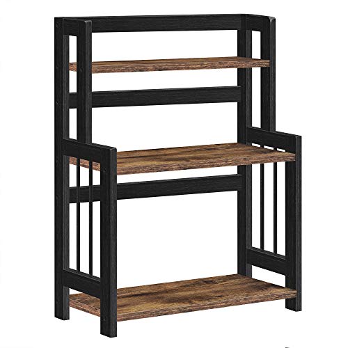 SONGMICS Spice Rack, 3-Tier Counter Shelf, Desktop Organizer with Bamboo Frame, for Countertop, Kitchen, Dining Room, Office, Rustic Brown and Black UOFS047B01