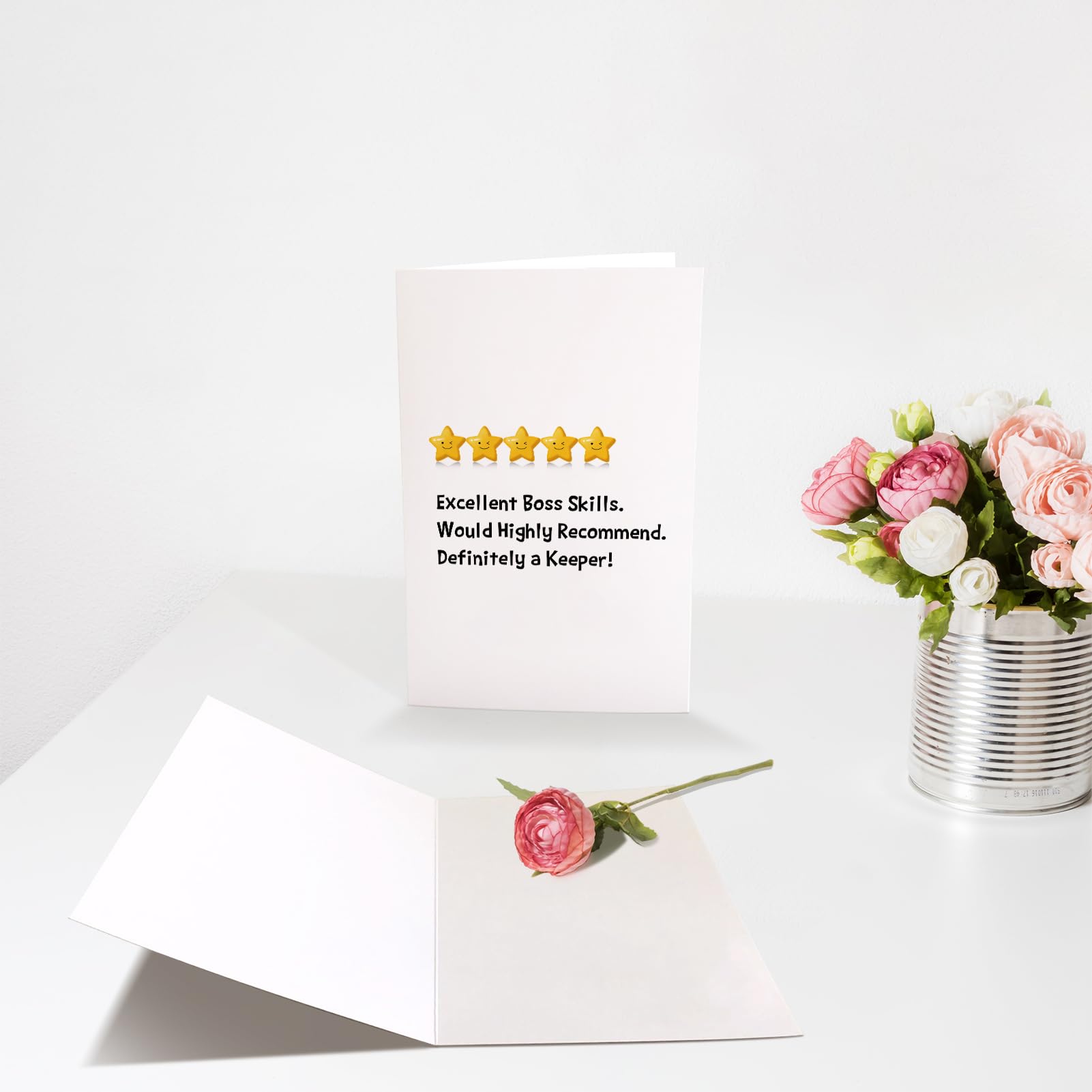 Chenive Funny Boss Day Card for Boss, Boss Birthday Card for Men Women, Appreciation Card from Staff Employee, Boss Gift, 5 Star Excellent Boss Skills Card
