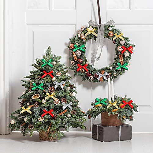 200 Pieces Christmas Tiny Bows Mini Christmas Bows Satin Ribbon Bows Mini Craft Ribbon Wreaths Bows for Sewing DIY Craft Wedding Decoration (Red, Green, Silver)