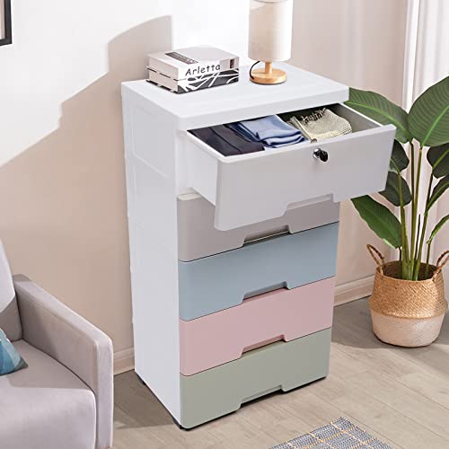 Gdrasuya10 Plastic Drawers Dresser Storage Cabinet, 5 Drawer Stackable Vertical Clothes Storage Tower,Organizer Unit for Hallway Entryway, Home Furniture