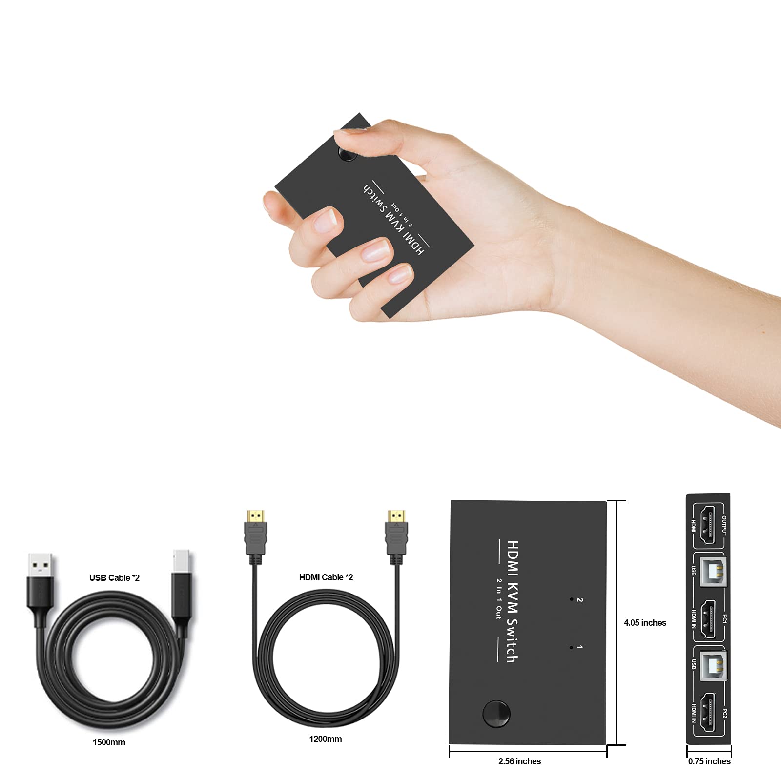 Rybozen KVM Switch HDMI 2 Port Box, 2 Computers Share Keyboard Mouse and HD Monitor,HUD 4K (3840x2160),Support Wireless Keyboard and Mouse Connections