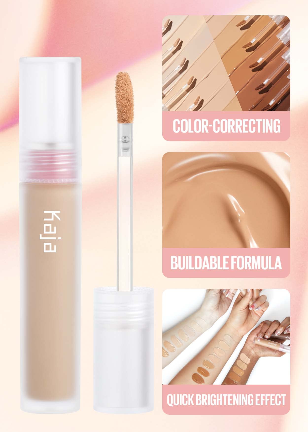 Kaja Liquid Concealer - Don't Settle | Buildable, Lightweight, Light-to-medium Coverage, Color-correcting, 03 Mooncake, 0.21 Oz