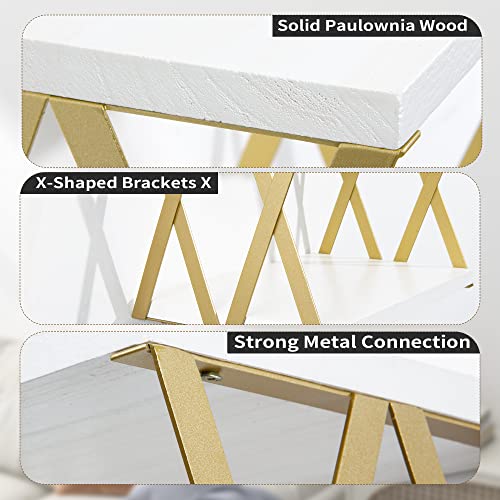 Afuly Floating Nightstand Wall Mounted, 12 Inch Bedside Table for Bedroom Storage Decor, Modern White Gold Wall Shelves for Home Livingroom Bathroom Kitchen Decor