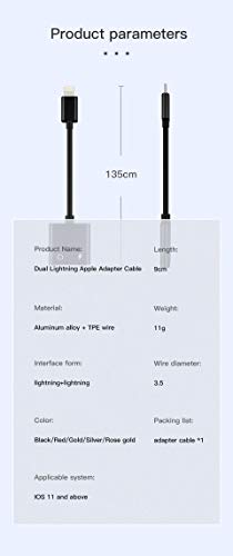 KUULAA iPhone Adapter Dual 2-1 for iPhone 7/7 Plus/ 8/8 Plus/X/XS/11 Pro Max, 2-in-1 Splitter Adapter/Cable for iPhone Audio/Headphone and Charger, Remote Control & Telephone Call Supported (Black)