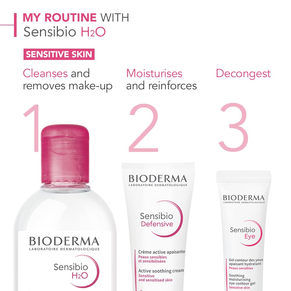 Bioderma - Sensibio H2O - Micellar Water - Cleansing and Make-Up Removing - Refreshing feeling - for Sensitive Skin, 3.4 Fl Oz (Pack of 1)