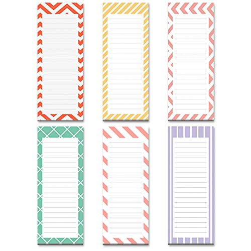 MATICAN Grocery List Magnet Pad for Fridge, 6-Pack Magnetic Note Pads Lists, 60 Sheets Per Pad, 6 Pastel Geometric Patterns, Full Magnet Back to-Do-List Notepads