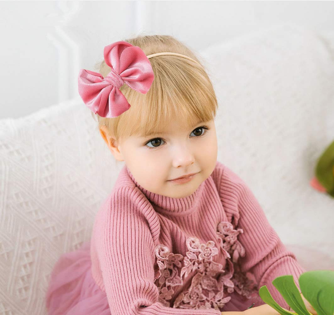 inSowni 12 Pack Solid Soft Velvet Bow Headbands Hair Accessories for Baby Girls Toddlers Newborns Infants Kids