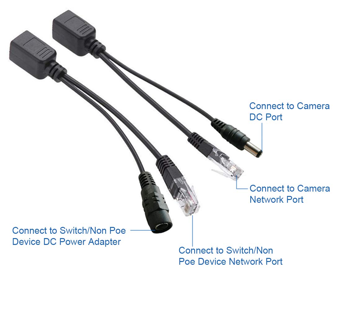 Passive PoE Injector and PoE Splitter Kit with 5.5x2.1 mm DC Power Adaptor Connector for Network Digital Signal(1 Pair-Black