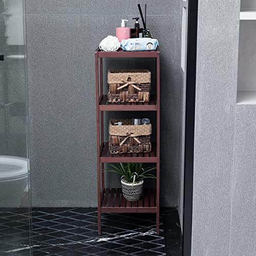 Zoopolyn 100% Bamboo Bathroom Shelf 13 x 13 x 39 inches 4-Tier Multifunction Standing Towel Rack Storage Organizer Unit Brown