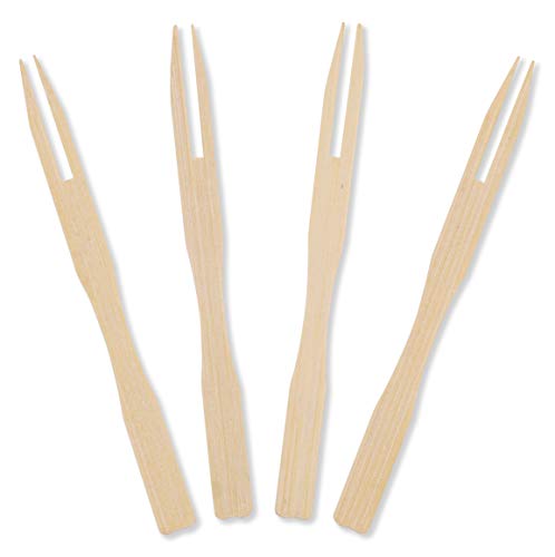 Gmark Bamboo Forks 3.5 Inch 110pc, Mini Food Picks/Bamboo Fruit Picks/Mini Cocktail Forks/Party Forks/Buffet Mini Forks/Two Prongs Cocktail Picks for Appetizer, Cocktail, Pastry, Dessert. GM1031A