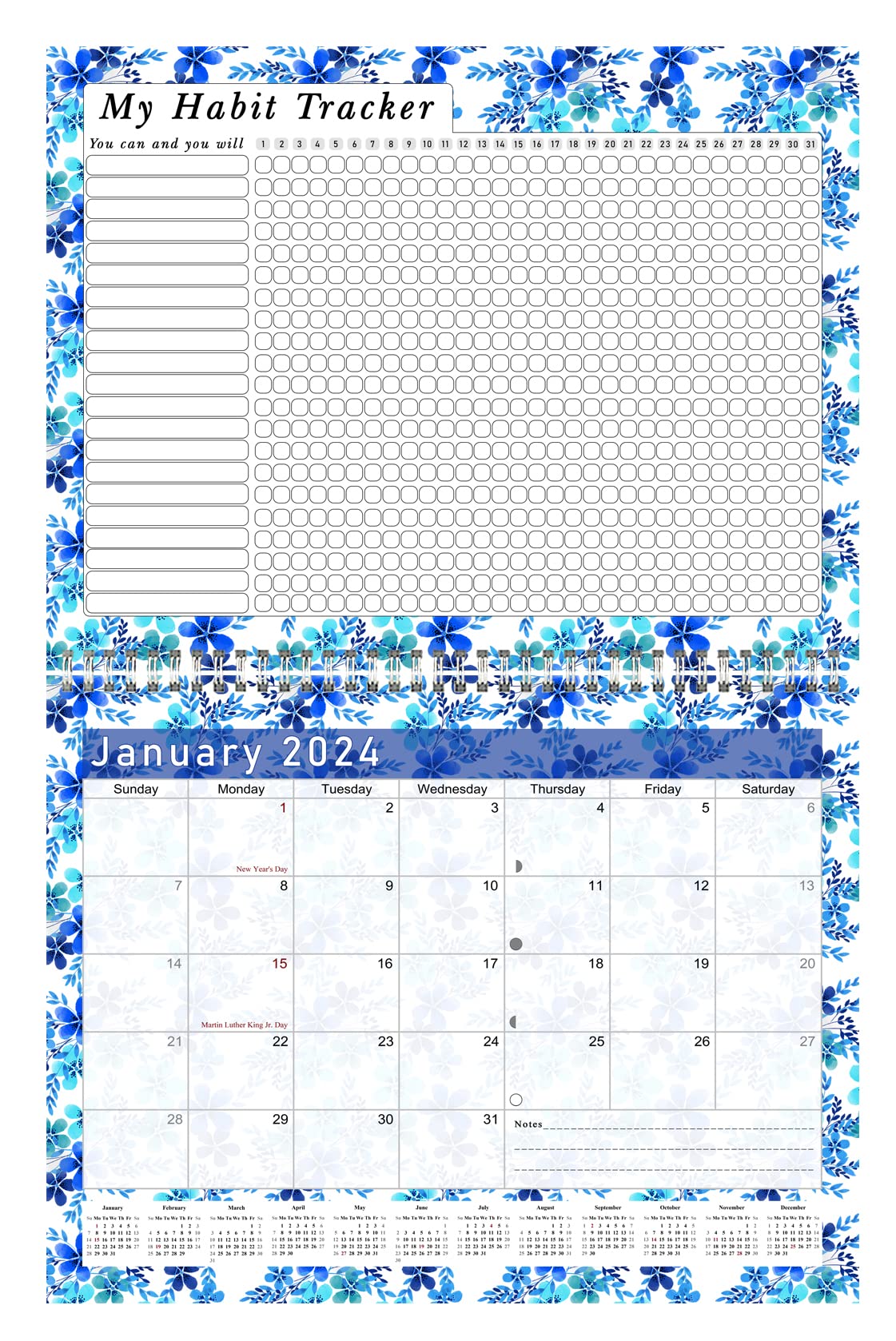 2024 Monthly Desktop/Wall Calendar/Planner - Habit Tracker - Daily, Weekly & Monthly Goal Motivational Habit Tracking Journal Inspirational - (Edition #022)