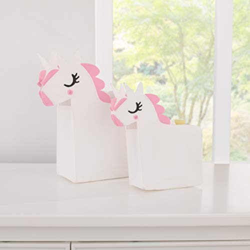 NoJo White Felt Unicorn Shaped 2Piece Nursery Storage Caddy Set, White, Pink
