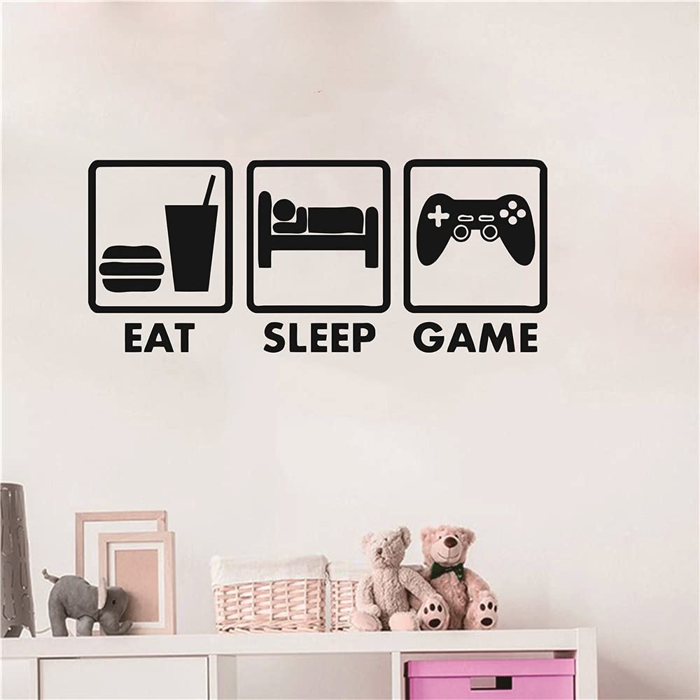 Boys Room Controller Joysticks Wall Sticker Quotes Eat Sleep Games Letter Art Wall Decor Sticker for Kids Boys Room Play Room Art Decal Y-212 (Black, 57X25CM)