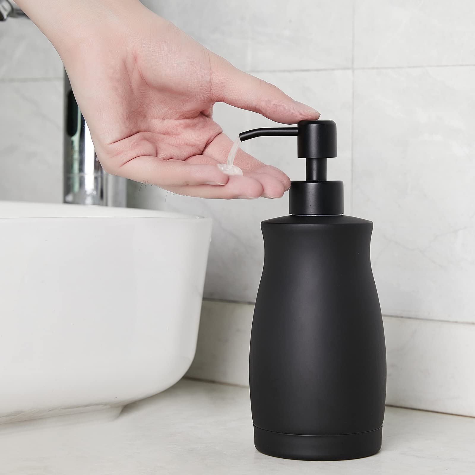 304 Stainless Steel Countertop Black Soap Dispenser Rust Resistant Leak-Proof Liquid Hand Sanitizer Pump with Hopper,for Kitchen Sink, Countertop, Bathroom (13.5oz/400ml)…