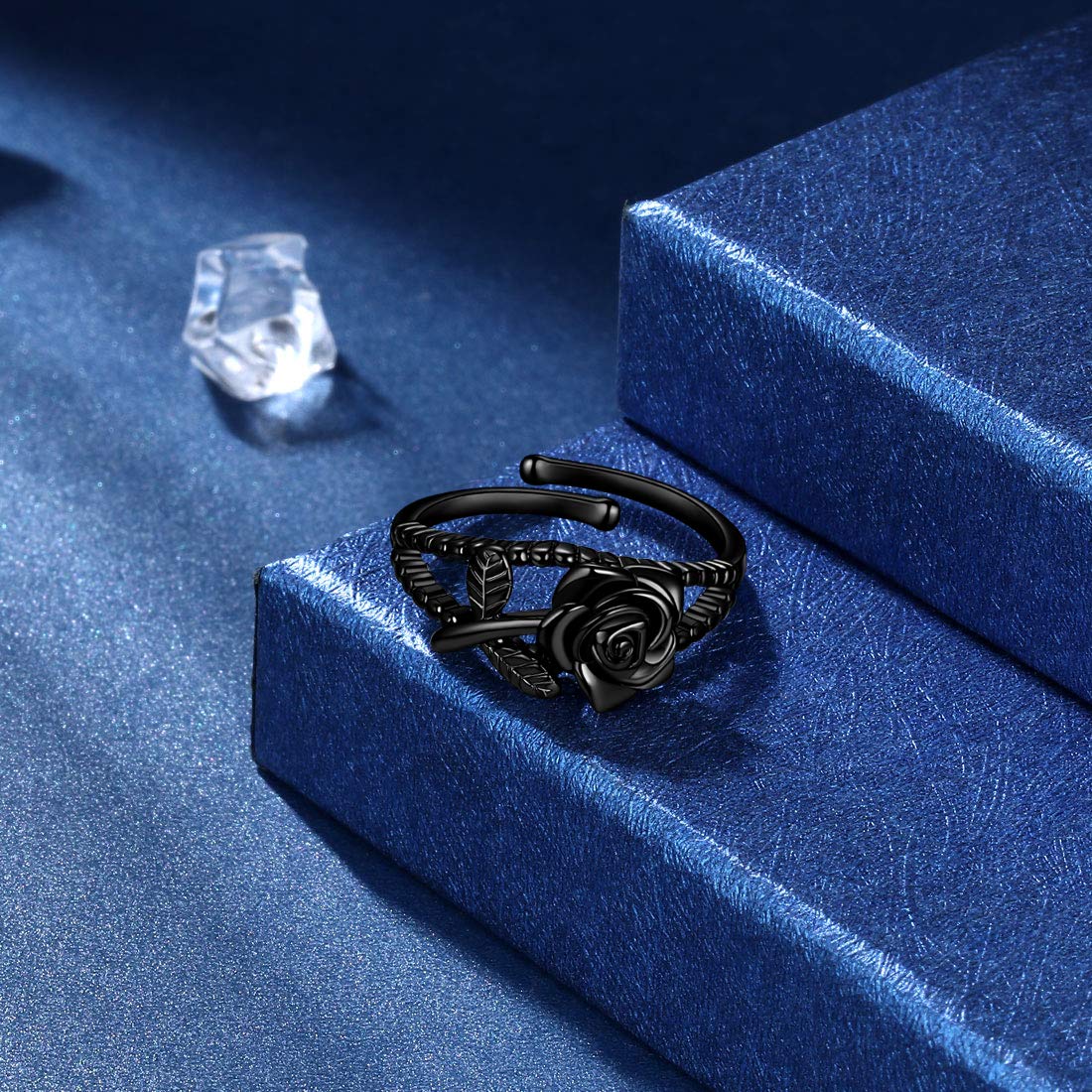 beautlace Rose Adjustable Rings Black Gun Plated Flower Open Ring Elegant Jewelry Gifts for Women KR0013K