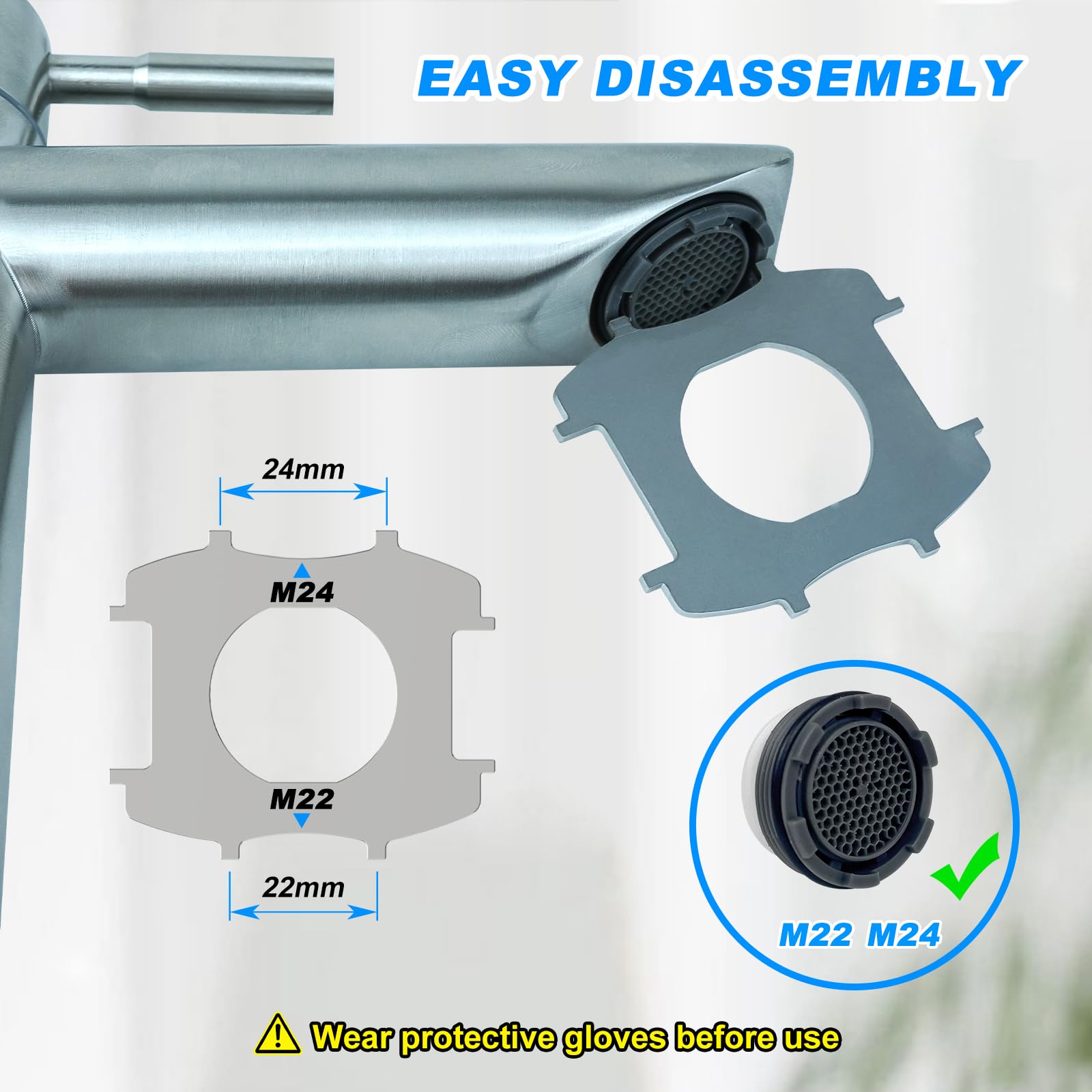 304 Stainless Steel Aerator Key,Faucet Aerator Removal Tool, Faucet wrench with Aerator Shell Removal Tool.