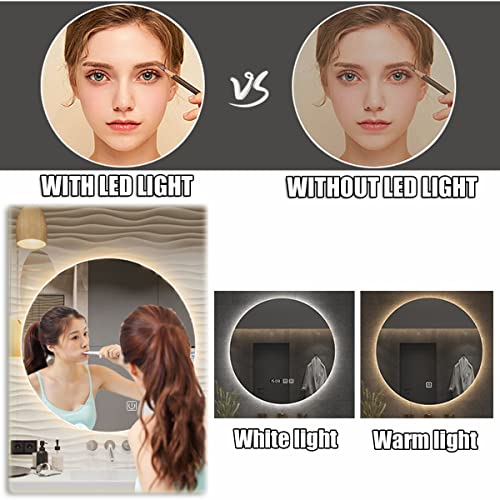 400mm-900mm Round Bathroom Mirror LED Illuminated Modern Mirror with Touch Sensor Switch, Energy Saving Wall Mounted Vanity Mirror with LED Light, IP44 Rated (Size : White light-800x800mm Mirror)