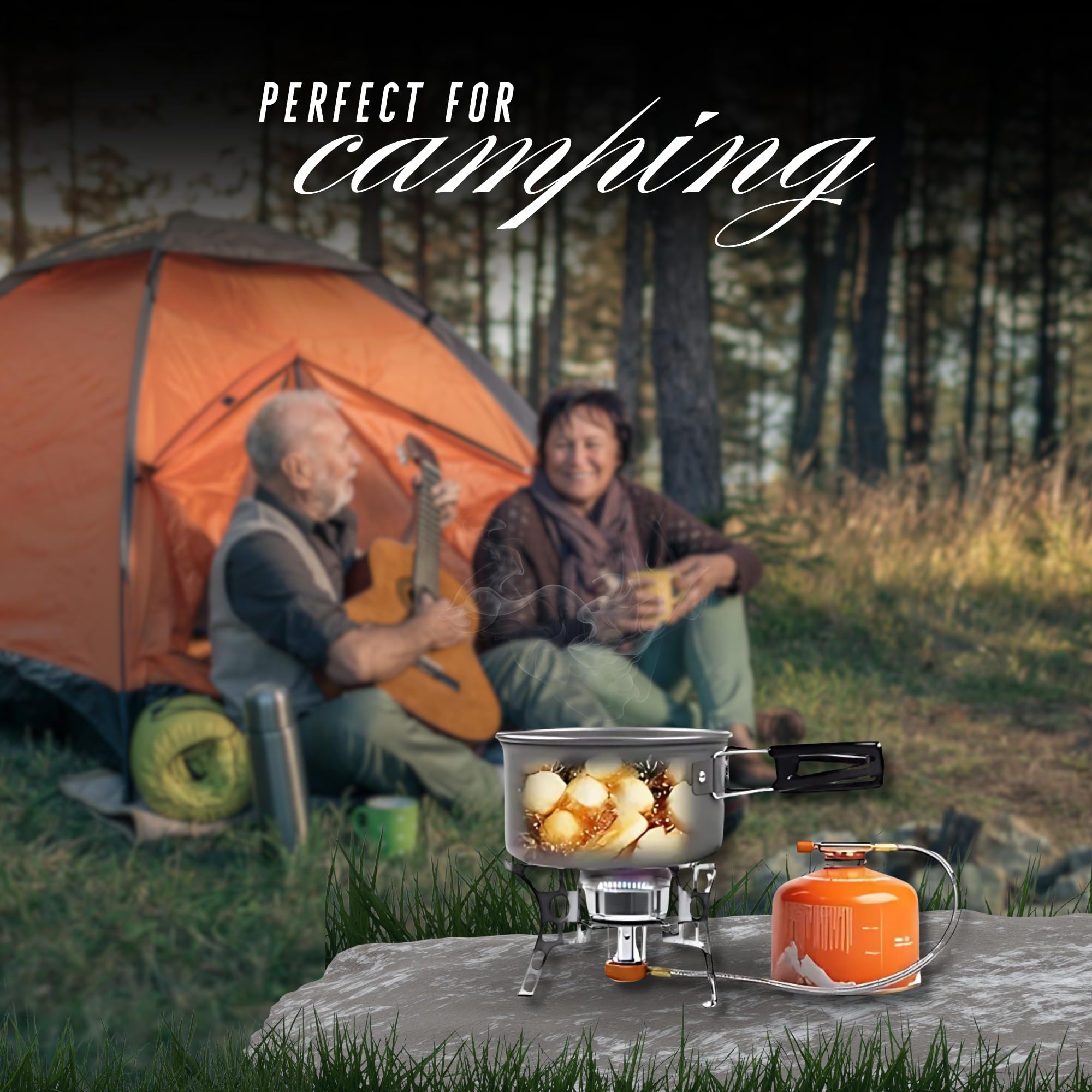 BP Compact 2.0 Portable Camping Stove (Propane + Butane Adapters Included) | Windproof Camping and Backpacking Mini Stove with Built-in Ignition System | Perfect for Hiking and Picnic -3900W