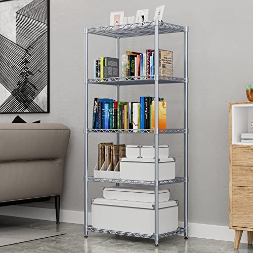 INGIORDAR 5-Shelf Metal Shelving Storage Unit with Adjustable Legs Wire Organizer Rack for Bathroom Kitchen Garage,(Silver,29.5 "L x 13.8" W x 62.2 "H)