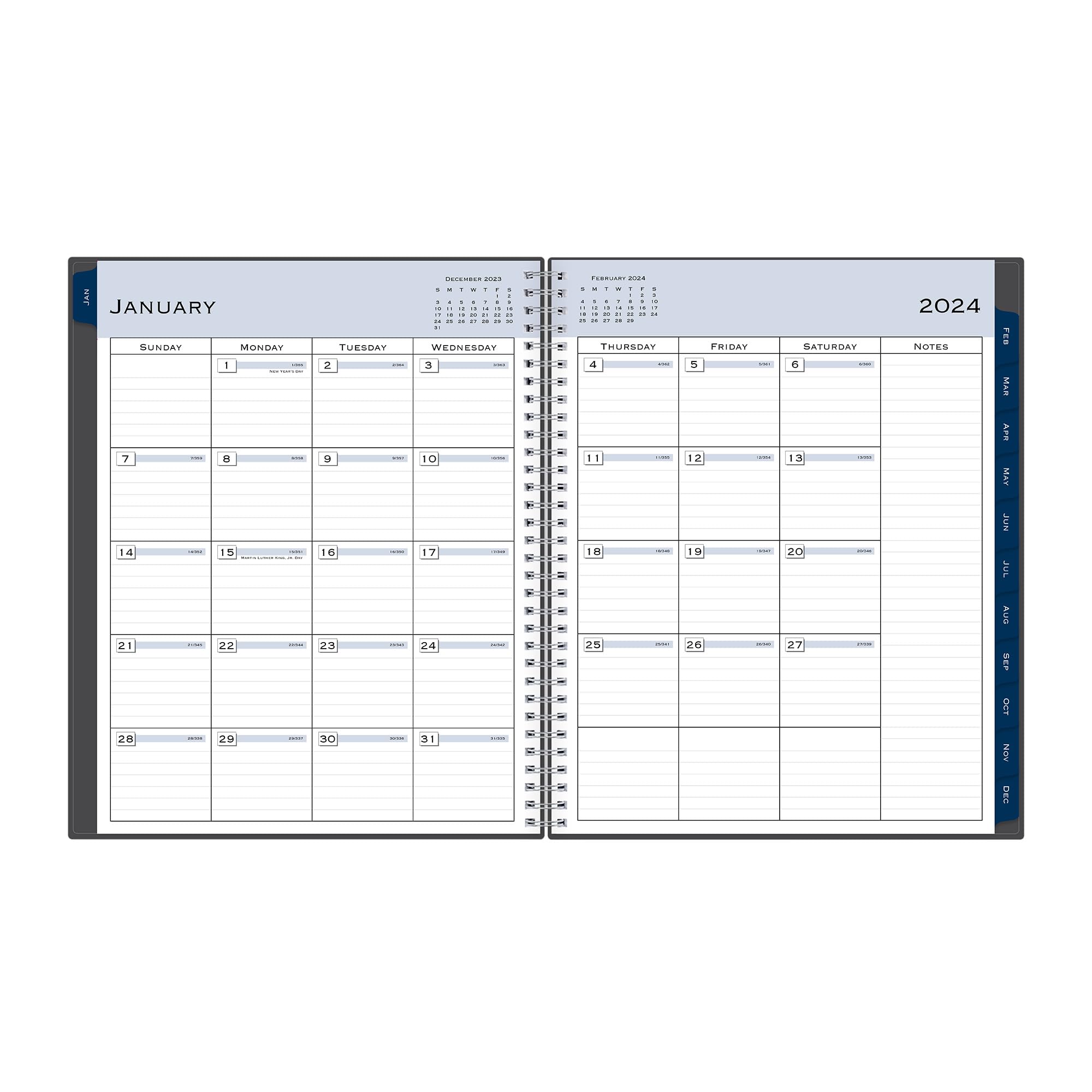 2024 Blue Sky™ Passages Weekly/Monthly Planning Calendar, 8-1/2" x 11", Charcoal Gray, January to December 2024, 100008