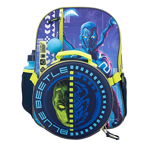 AI ACCESSORY INNOVATIONS Blue Beetle 4 Piece Backpack Set, Kids Super Hero 16" School Bag with Front Zip Pocket, Blue