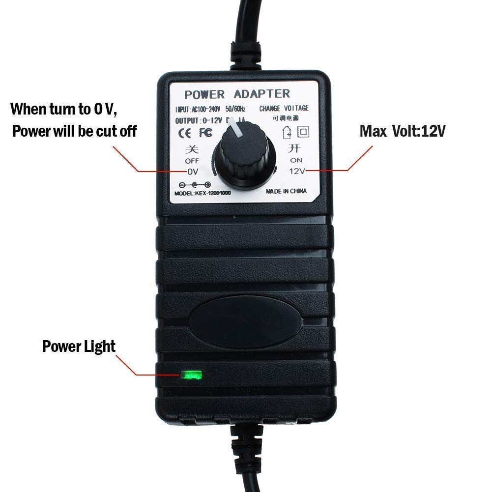 AUTOTOOLHOME AC to DC Adjustable Power Supply 0-12V 1A Universal Power Adapter Motor Speed Controller Variable VoltageCharger Adapter