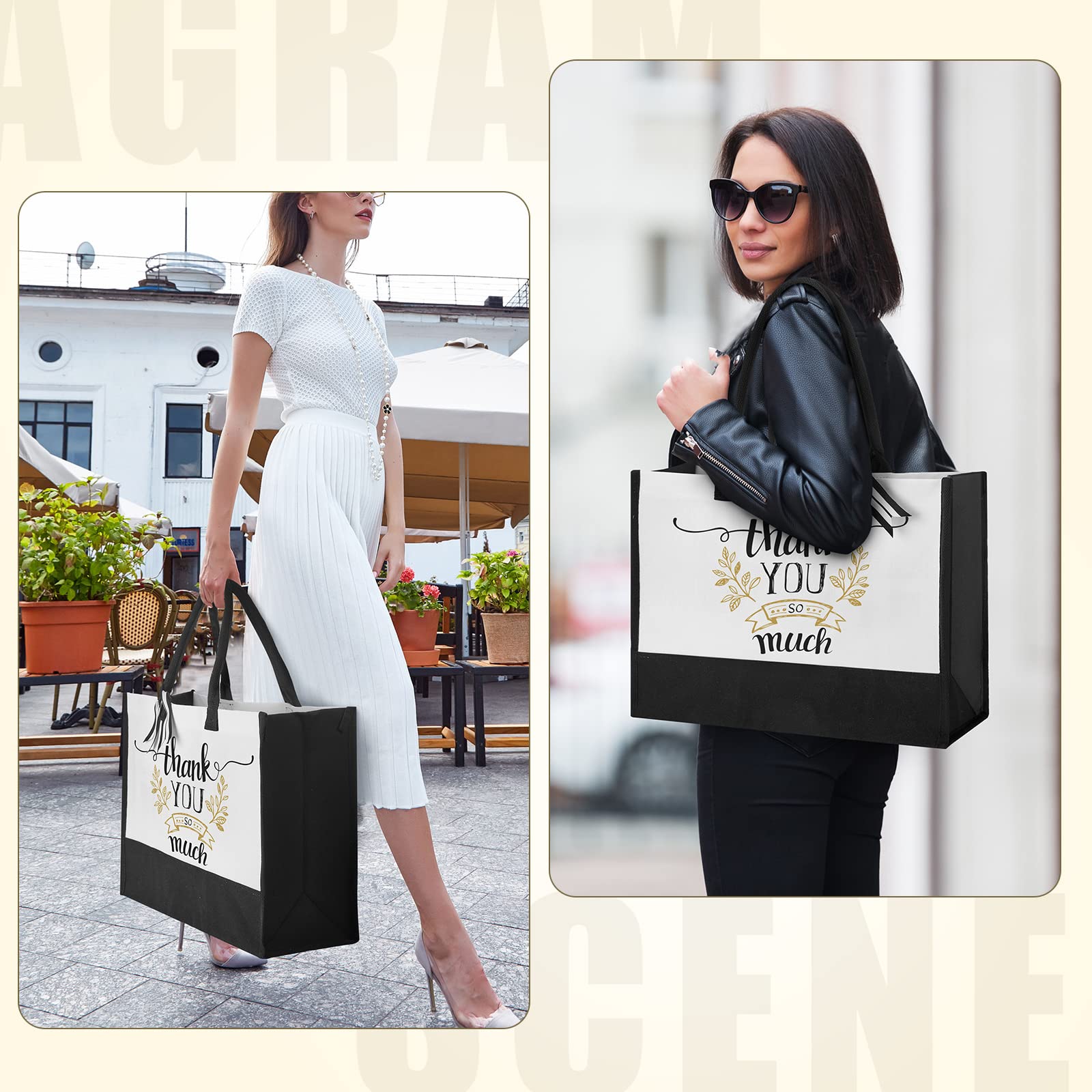 24 Pcs Beach Canvas Tote Bag with Canvas Makeup Bag Set Blank Initial Gift Bags for Women Personalized Kitchen Reusable Grocery Bags for Gift DIY Travel Shopping Bridesmaid Bride Wedding, Black White