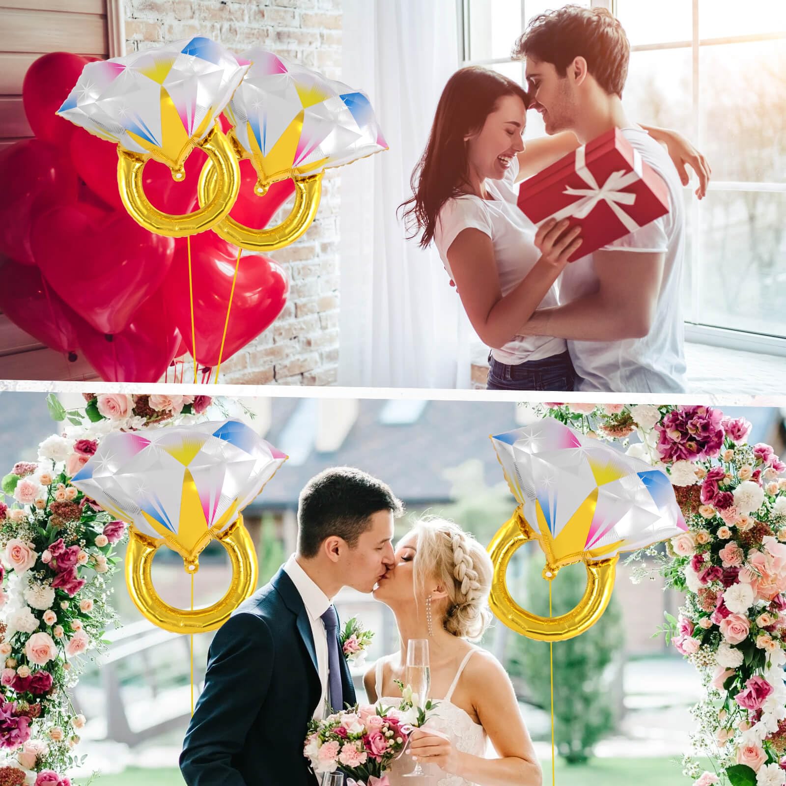 6 PCS Diamond Ring Balloons,Wedding Ring Balloons Decorations,Engagement Balloons,Bachelorette Party Ring Balloons for Bridal Shower Wedding Engagement Bachelorette Party Decorations(Gold)