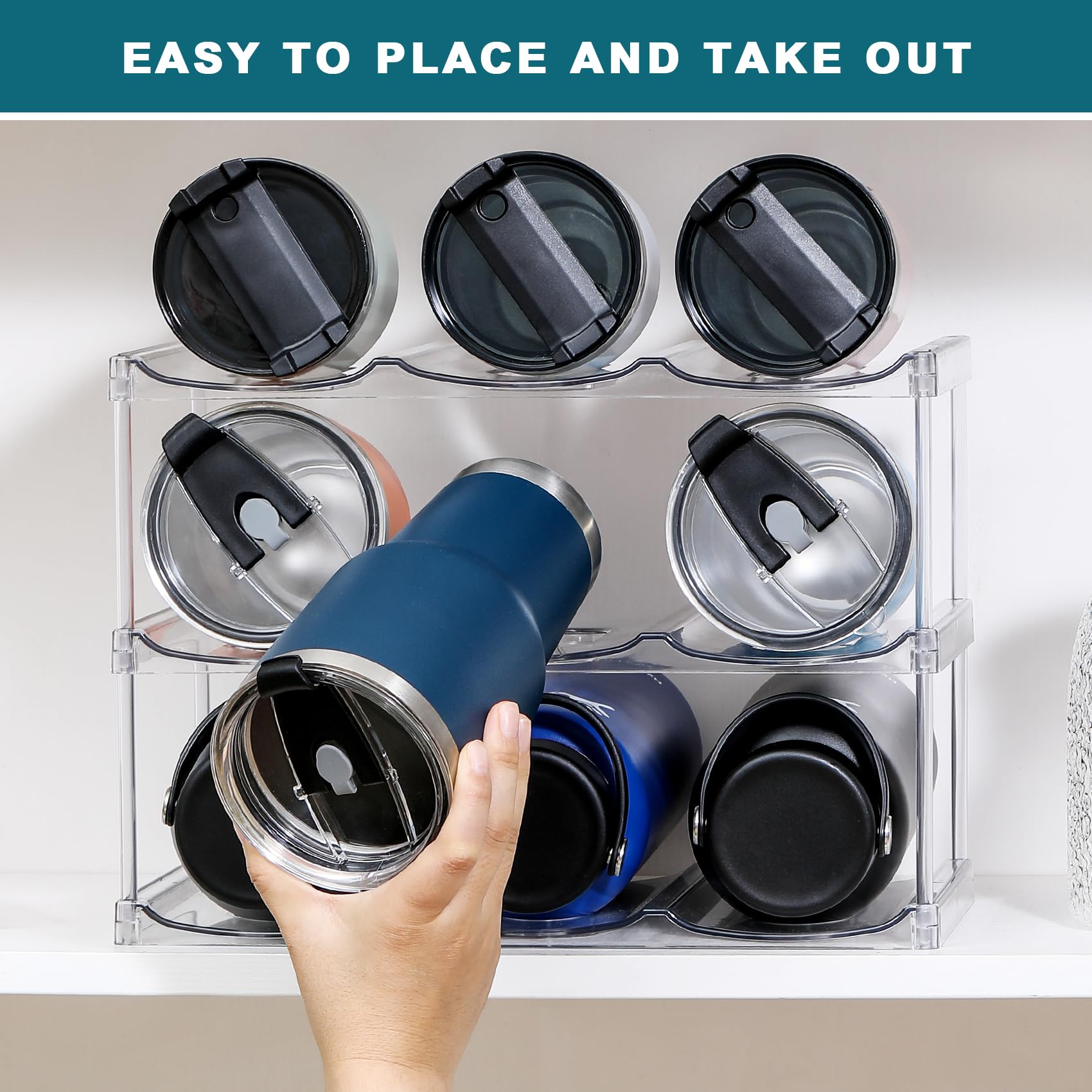 3 Tier Stackable Water Bottle Organizer for Cabinet - Premium Clear Holder for Tumbler, Travel Bottle, Wine Rack Display - Home Kitchen Pantry Refrigerator Organization and Storage - Hold 9 Bottles