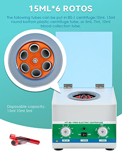 Mxmoonant 15mlX6 Centrifuge Machine Desktop Lab Centrifuge, 0-3200 RPM Electric Benchtop Centrifuges, for Laboratory School Plasma Practice 80-1 (110V US Plug)