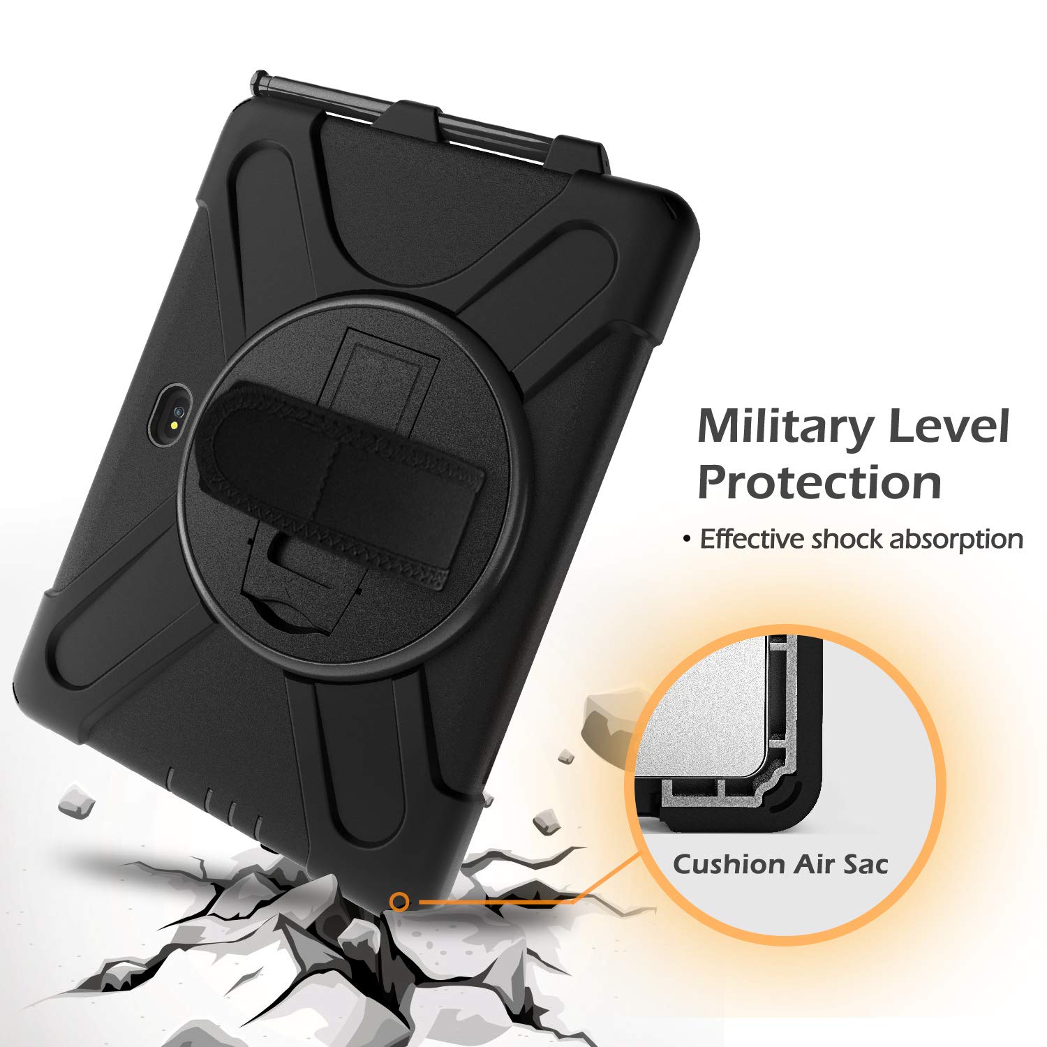 Samsung Galaxy Tab Active PRO 10.1 Case, Galaxy Tab Active4 PRO Case, Heavy Duty Rugged Shockproof Drop Protection Case with 360 Stand, Hand Strap & Shoulder Strap for SM-T540/T547/T630/T638 (Black)