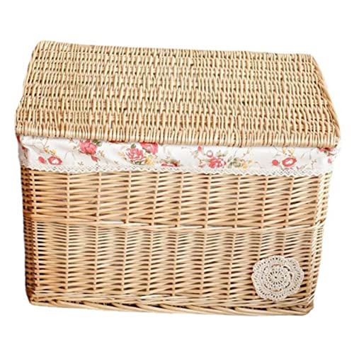 Baluue Box Wicker Storage Basket Home Storage Baskets Seagrass Storage Baskets Woven Hamper with Lid Handwoven Storage Box Handwoven Seagrass Box Rectangular Seagrass Basket Woven Box