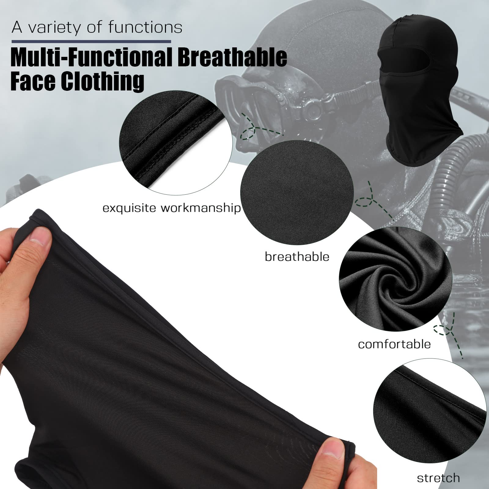 30 Pcs Balaclava Ski Face Mask Full Face Cover Mask UV Protection Cooling Neck Gaiter Winter Summer for Men Women Outdoor (Black, Simple Style)