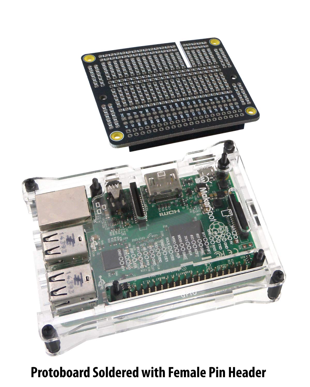 MakerSpot Prototyping Board for Raspberry Pi 2 Pi 3 A+ B+ Pi4 v2.2 Soldered with Female Connectors with Pin Header Set in Extra Long & Short Length