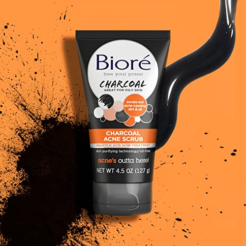 Bioré Charcoal Acne Face Scrub, with 1% Salicylic Acid and Natural Charcoal, Helps Prevent Breakouts and Absorb Oil for Deep Pore Cleansing, 4.5 Ounce (HSA/FSA Approved)