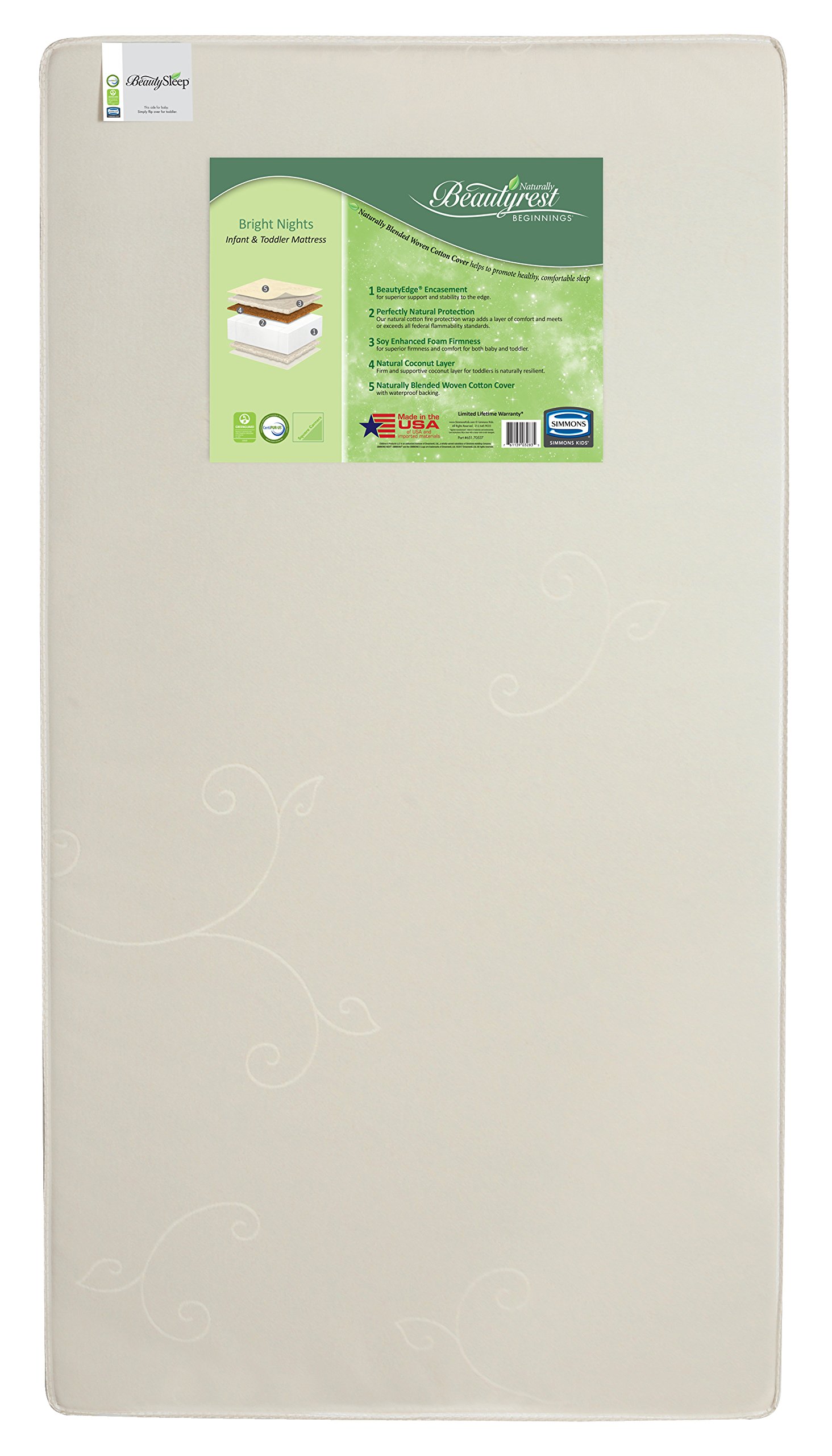 Beautyrest Beginnings Naturally Bright Nights Crib and Toddler Mattress