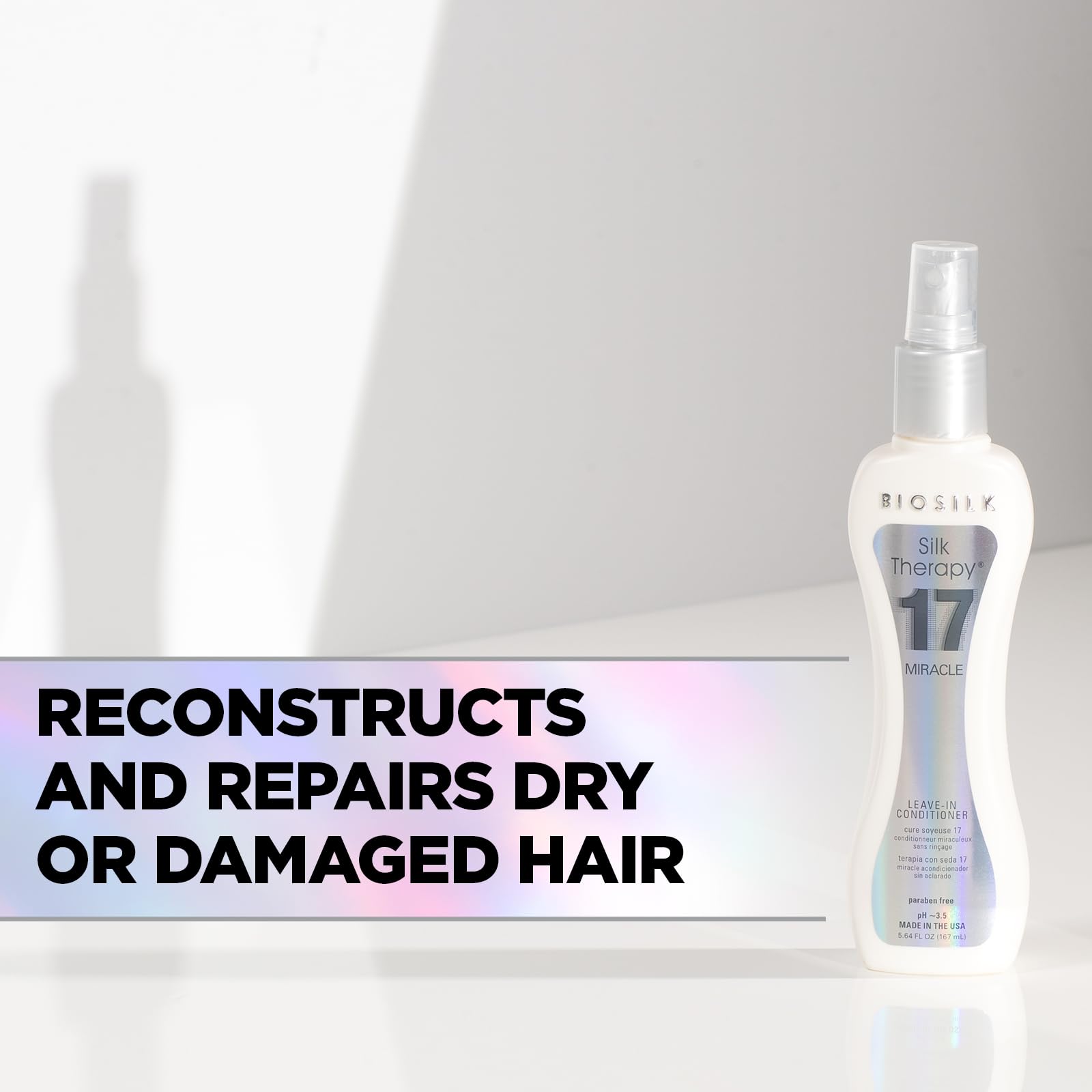 BioSilk Silk Therapy Miracle 17 Leave-In Conditioner, Reconstructs & Repairs Dry & Damaged Hair, Sulfate, Paraben, & Cruelty-Free, 5.64 Oz