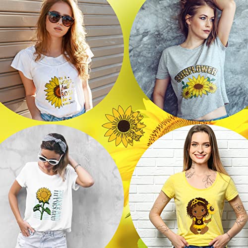 48 Pcs Iron on Decals for Clothing Heat Transfer Stickers Iron on Decals Washable Iron on Patches for T Shirt Bag Hat Pillow DIY Craft Decorations (Sunflower Style)