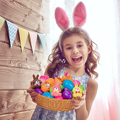 24 Pcs Filled Easter Eggs with Plush Bunny,Colorful Easter Eggs Prefilled with Plush Bunnies,Plush Animals Stuffed Toy for Kids Toddlers Easter Egg Hunt,Easter Basket Stuffers and Easter Party Favors