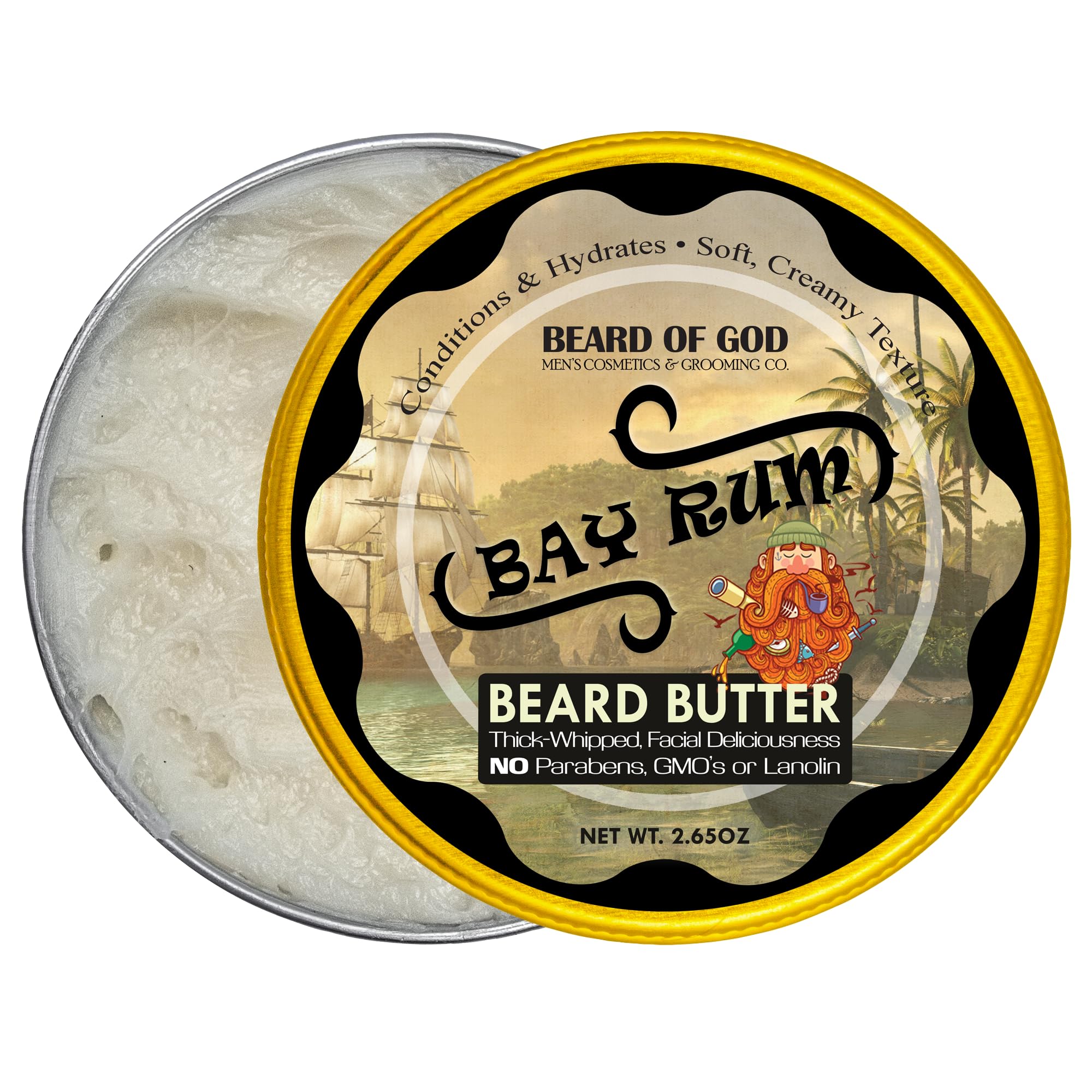 Bay Rum - 2.65 oz. Thick-Whipped Beard Butter - Natural, Organic & Crafted in USA by Beard of God - Stimulates Hair Growth & Beard Thickness, Keeps Straggler Down, Low SheenâŚ