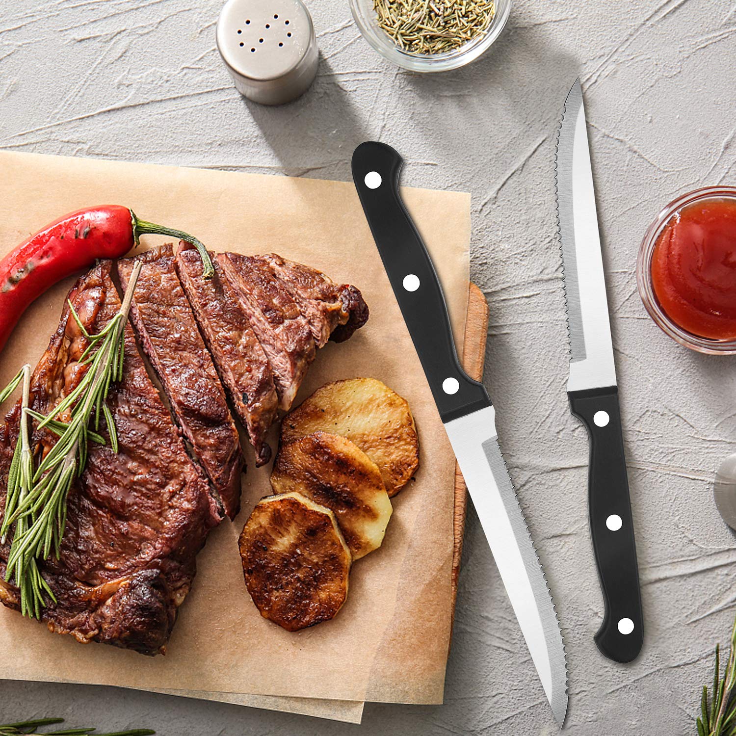 53-Piece Silverware Set with Steak Knives Serving Utensils, E-far Stainless Steel Flatware Cutlery Set for 8, Modern Tableware Eating Utensils for Restaurant Kitchen, Mirror Polished, Dishwasher Safe