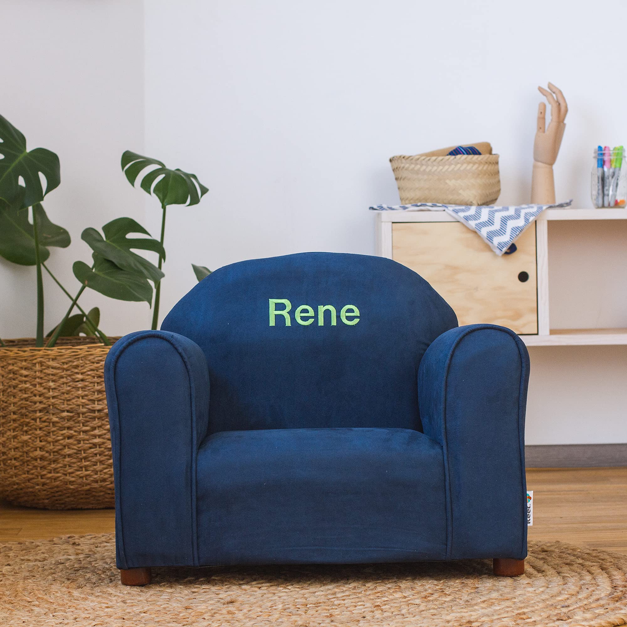 Mini Furniture Upholstered Personalized Kids Chair Microfiber Suede (Navy)