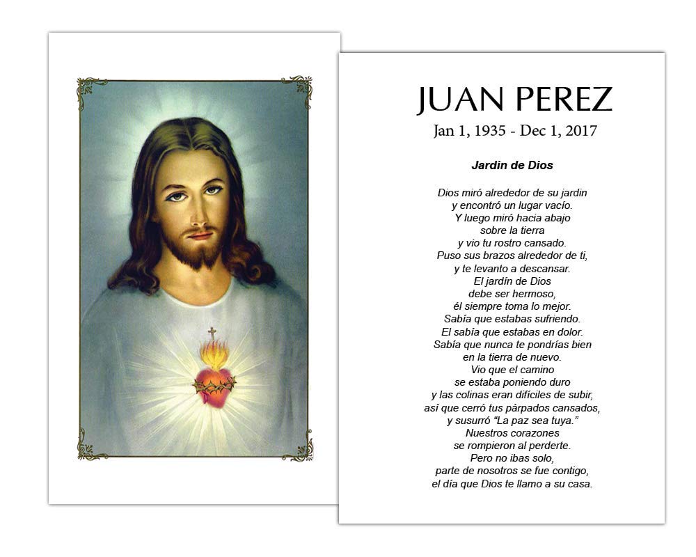 Tarjetas Funerales De Recordatorio (50 Cards) FPC1008ES Sagrado corazon de Jesus (Impreso personalizado - Seleccione oración deseada)