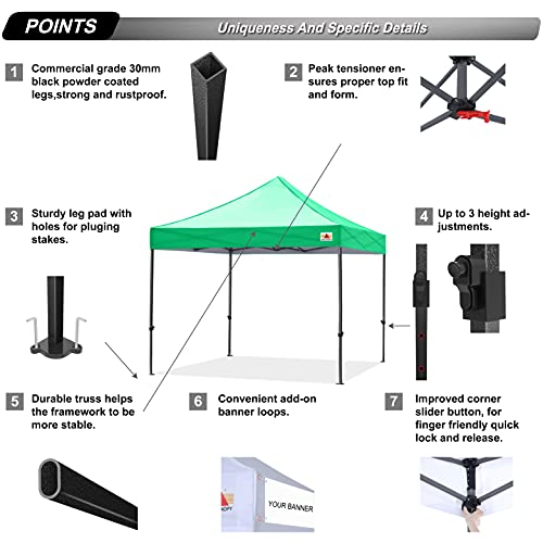 ABCCANOPY Patio Pop Up Canopy Tent 10x10 Commercial-Series (Kelly Green)
