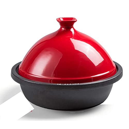 30Cm Easy To Clean Moroccan Tagine With Enameled Cast Casserole Pot Iron Housewarming Gift For Home Kitchen 22.5.26 (Color : Red)