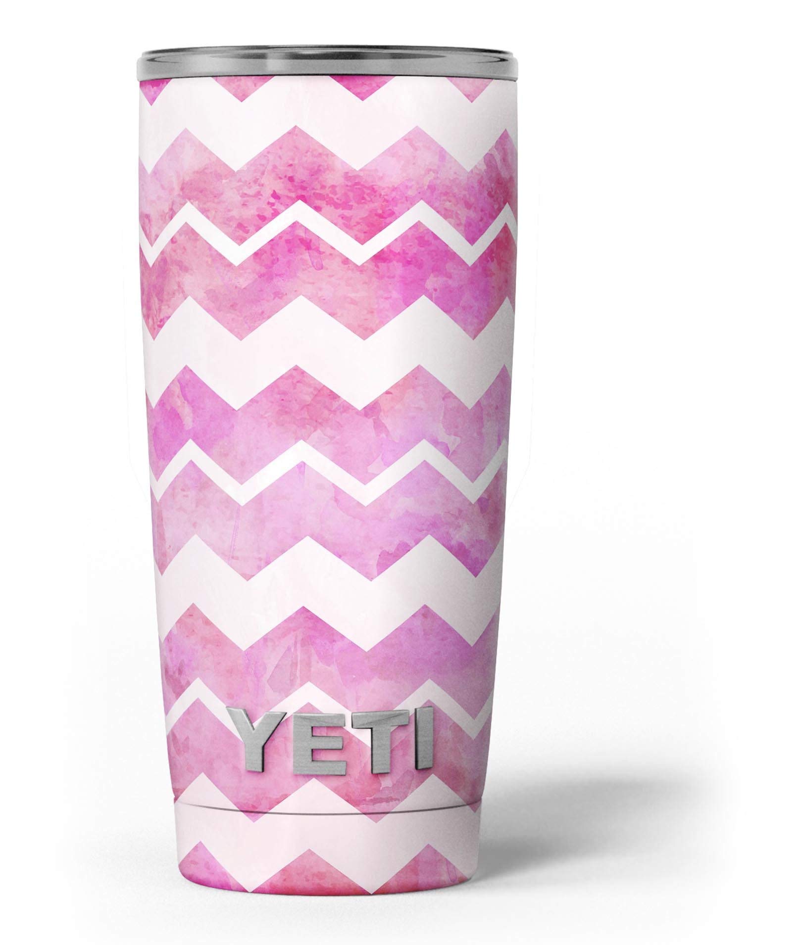 Design Skinz Pink Water Color with White Chevron - Skin Decal Vinyl Wrap Kit Compatible with The Yeti Rambler Cooler Tumbler Cups