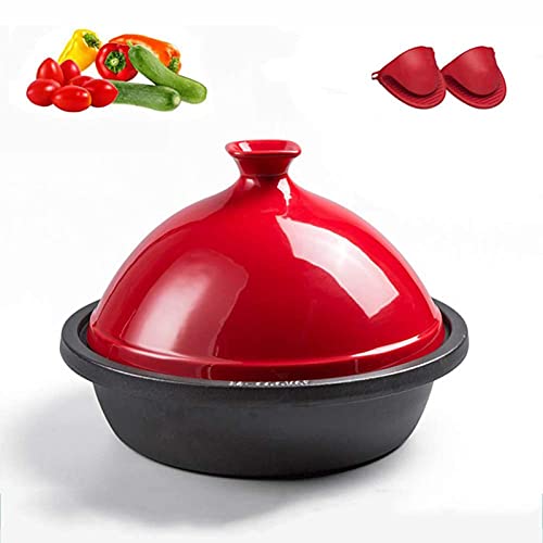 30cm Moroccan Tagine, with Lid, Non-Stick Enameled Cast Iron Soup Pot, for Different Cooking Styles - Cooking Healthy Food,Red