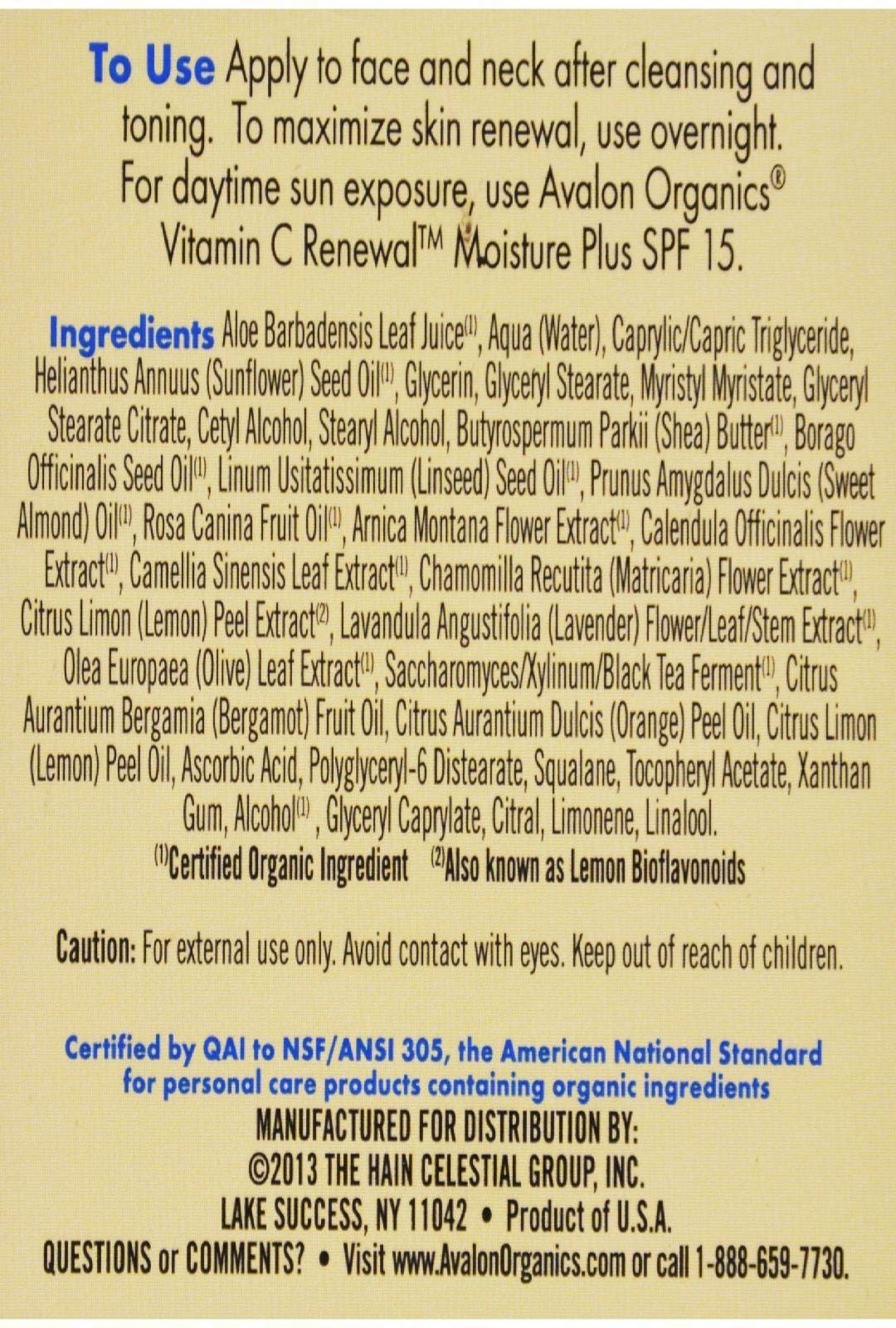 Avalon Organics Vitamin C Renewal Creme, Moisturizing Face Lotion, 2 oz with SPF 10, Natural & Nourishing